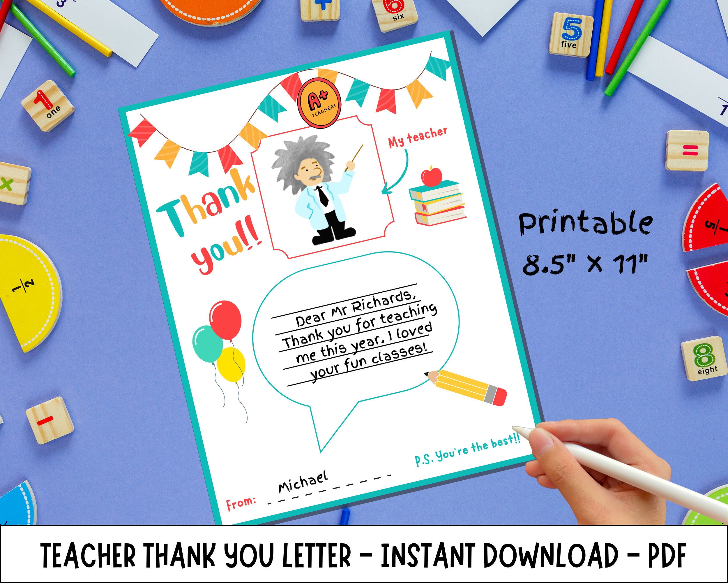Thank You Teacher Letter Teacher Appreciation Card Template for Writing ...