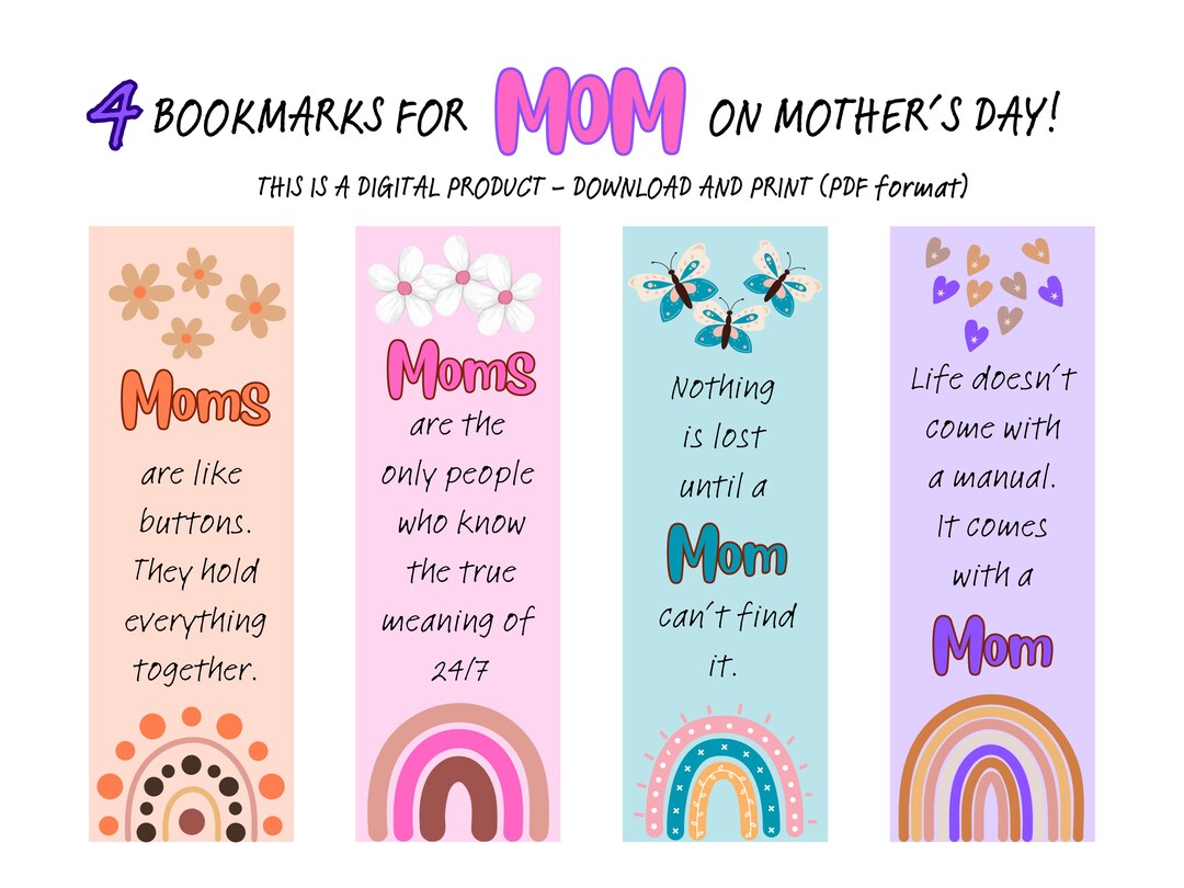 Mothers Day Bookmarks. Four Printable Bookmarks for Mom. Quotes About ...