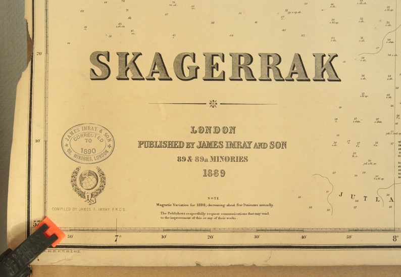Genuine 1889 / 1890 Antique Blueback Sea Chart : James Imray & Son ...