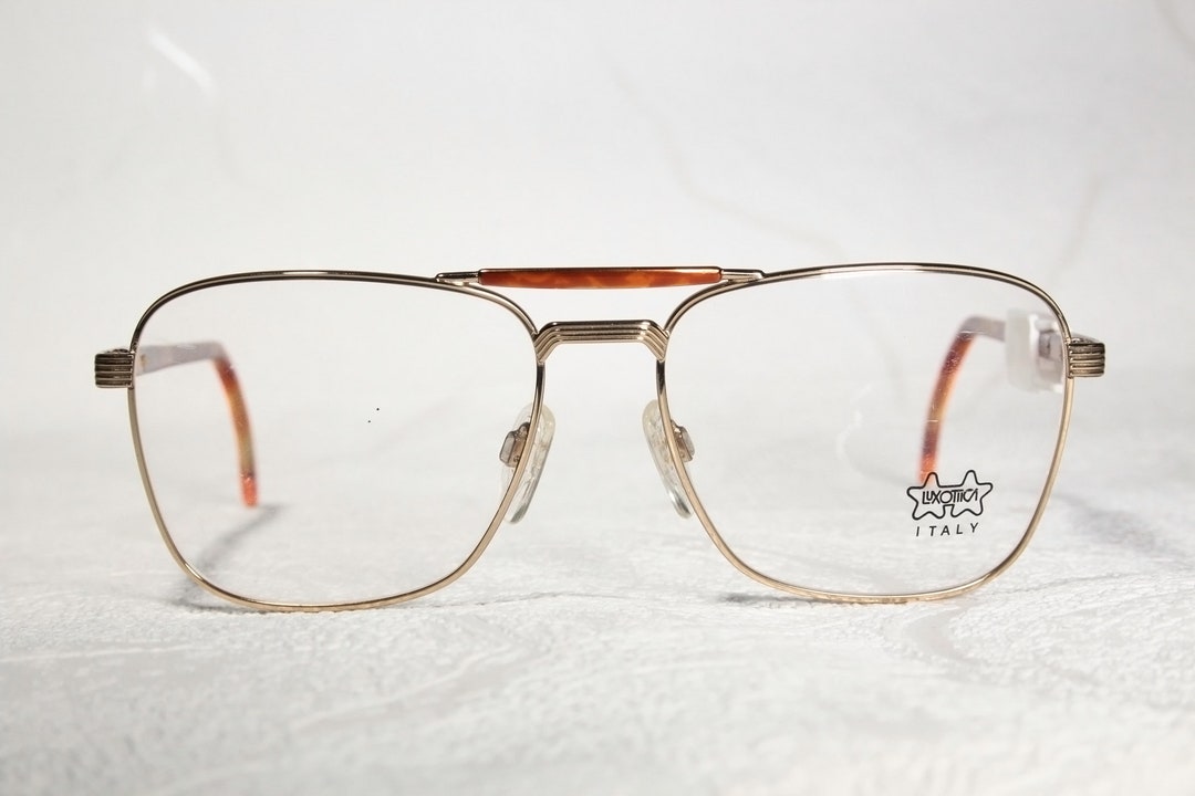 Fabulous LUXOTTICA Unworn 80s Large Gold and Amber Color Rectangular ...