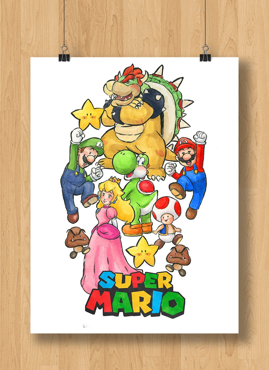 Super Mario Fanart Handmade Watercolour Illustration Print - Etsy