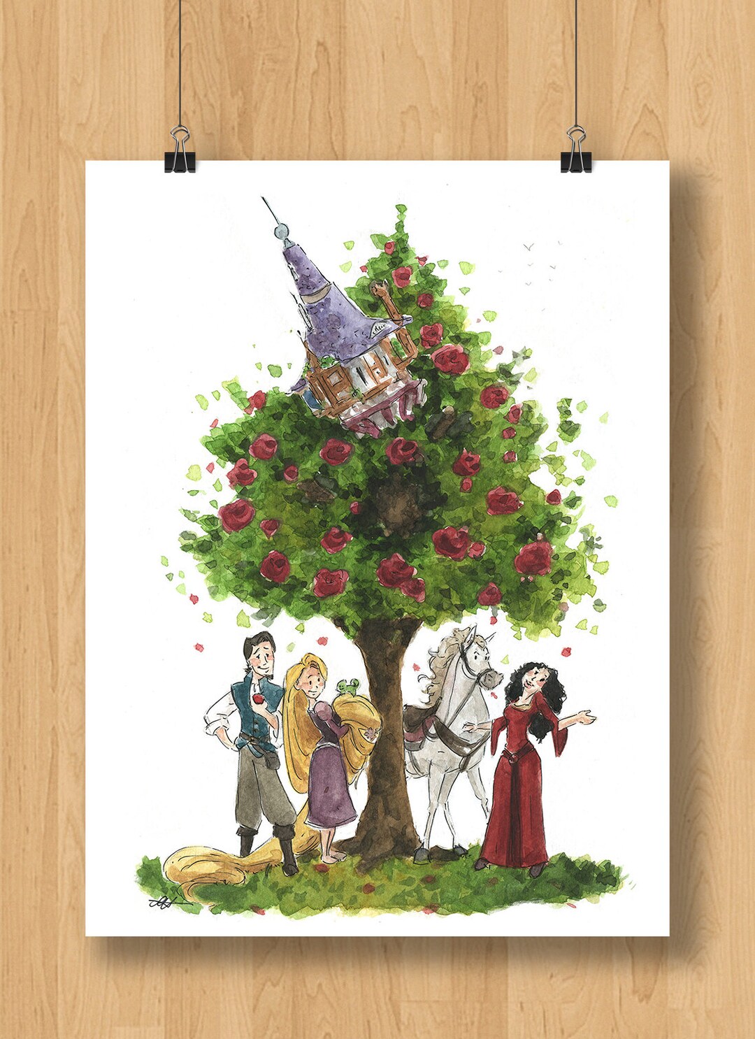 Pixar Rapunzel Tree Watercolor Original Design Print Handmade Fan Art ...