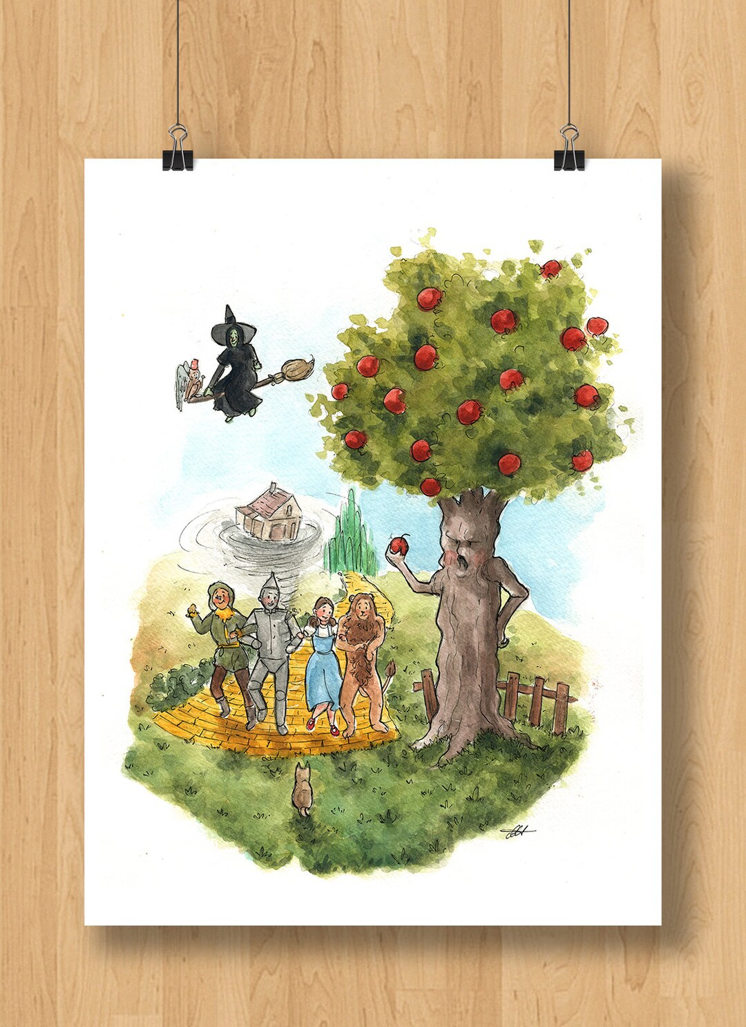 The Wonderful Wizard of Oz Watercolor Original Design Handmade Print ...
