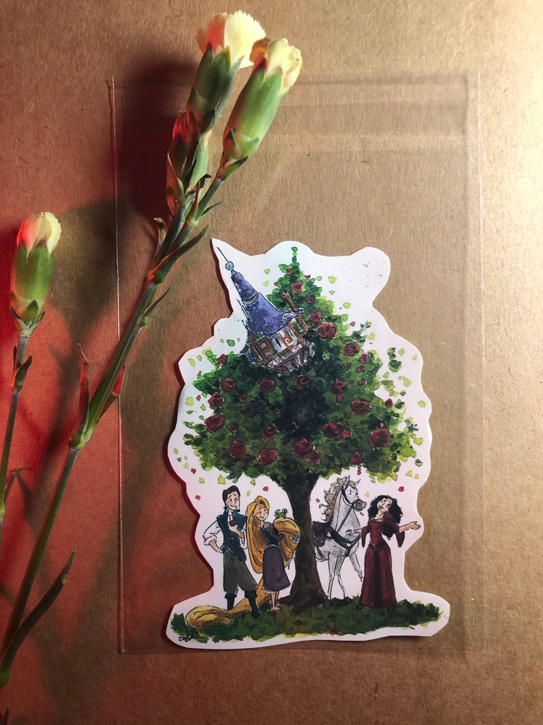 Pixar Rapunzel Tree Watercolor Original Design Sticker Handmade Fan Art ...