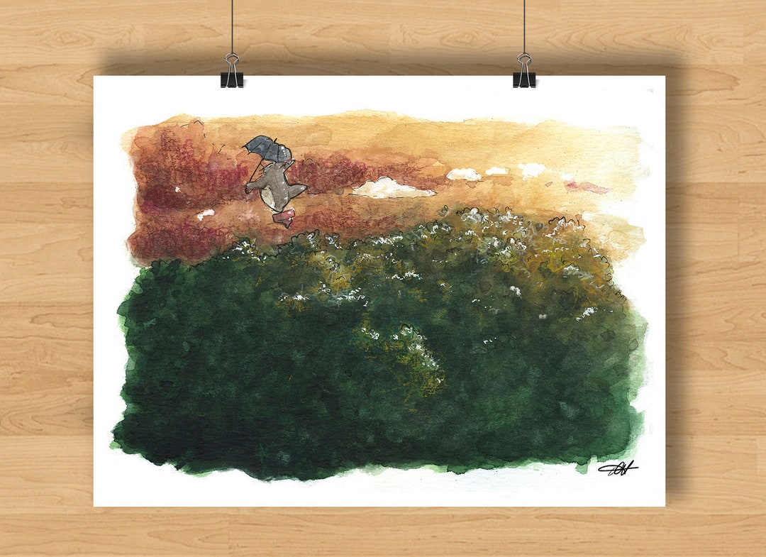 Running Totoro Watercolor Original Design Print Handmade Fan Art - Etsy