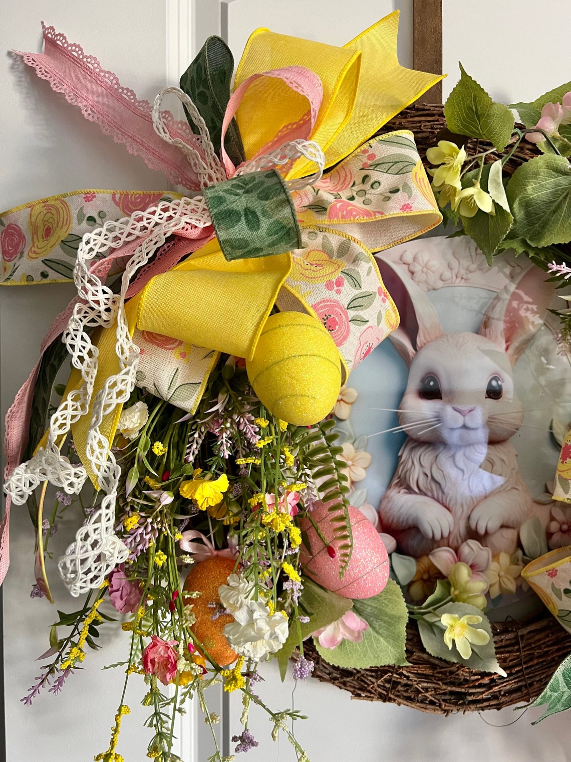 Easter Wreath, Bunny Wreath, Rabbit Door Wreath, Spring Floral Wreath ...