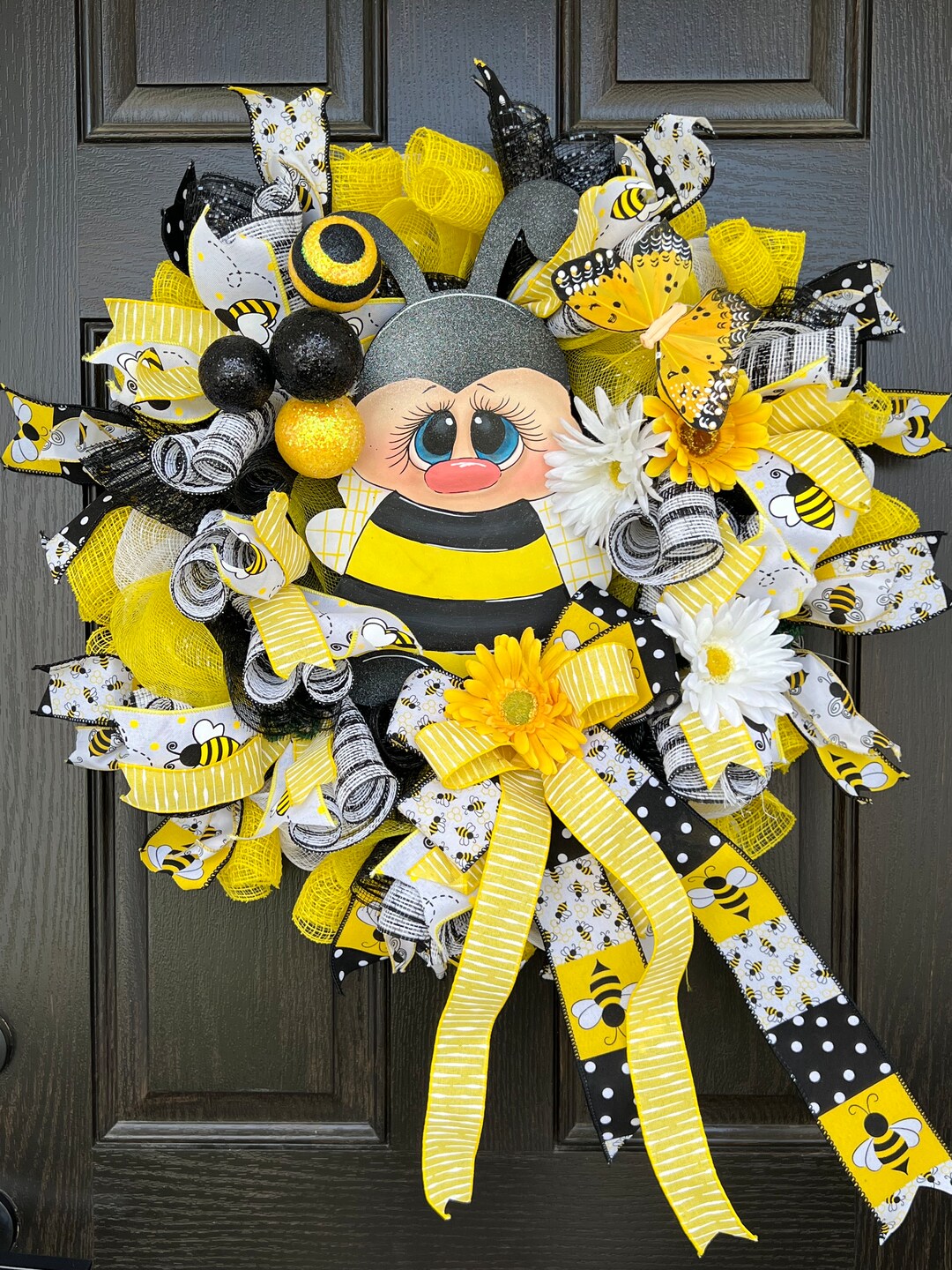 Bumble Bee Wreath, Bees and Butterflies, Everyday Wreath, Mesh Wreath ...