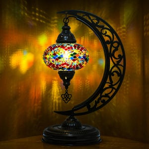 Turkish Moon Mosaic Table Lamp – Handmade Moroccan Style Lamp With Bulb ...