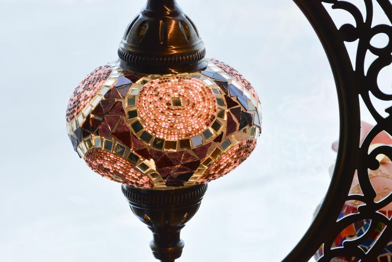 Turkish Moon Mosaic Table Lamp – Handmade Moroccan Style Lamp With Bulb ...