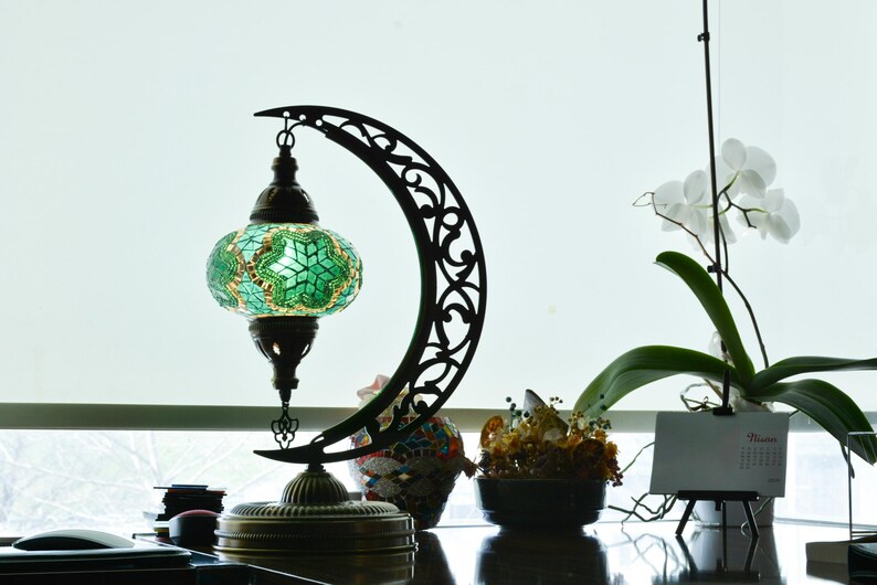 Turkish Moon Mosaic Table Lamp – Handmade Moroccan Style Lamp With Bulb ...