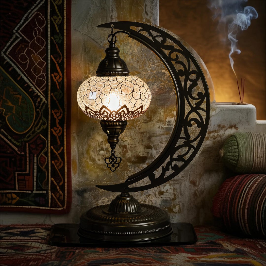 Turkish Moon Table Lamp – Handmade Moroccan Style Lamp With Bulb ...