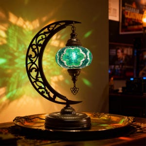 Turkish Moon Mosaic Table Lamp – Handmade Moroccan Style Lamp With Bulb ...