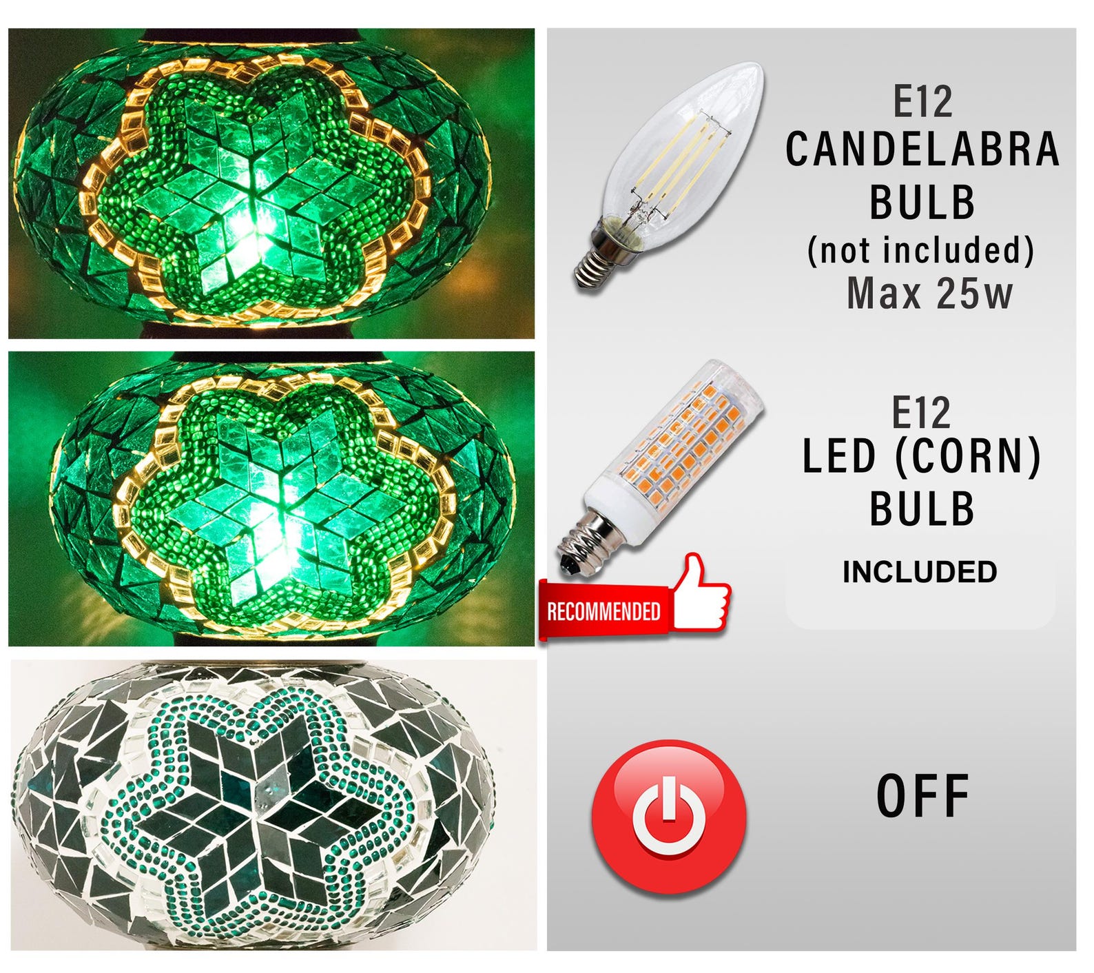 Turkish Moon Mosaic Table Lamp – Handmade Moroccan Style Lamp With Bulb ...