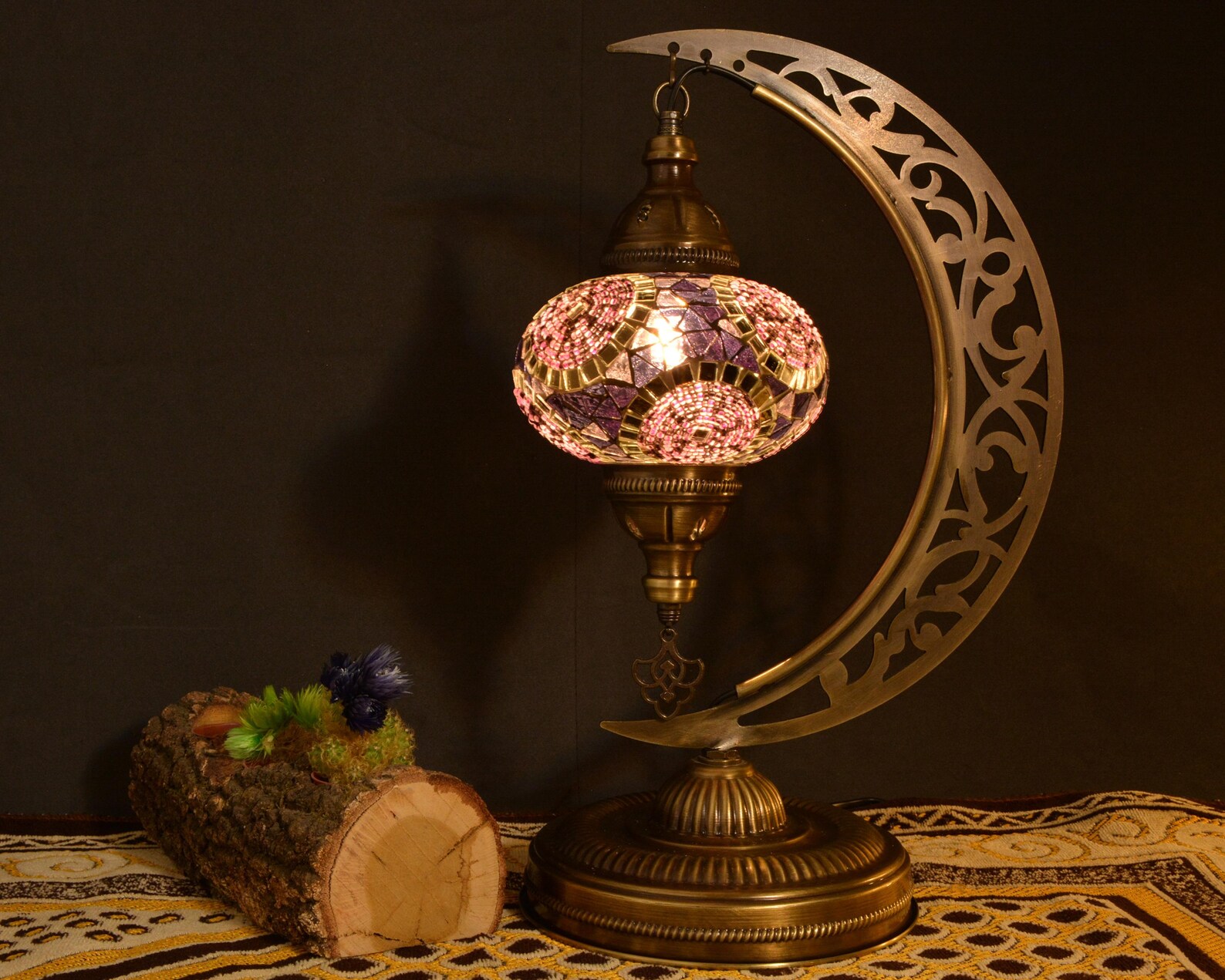 Turkish Moon Mosaic Table Lamp – Handmade Moroccan Style Lamp With Bulb ...
