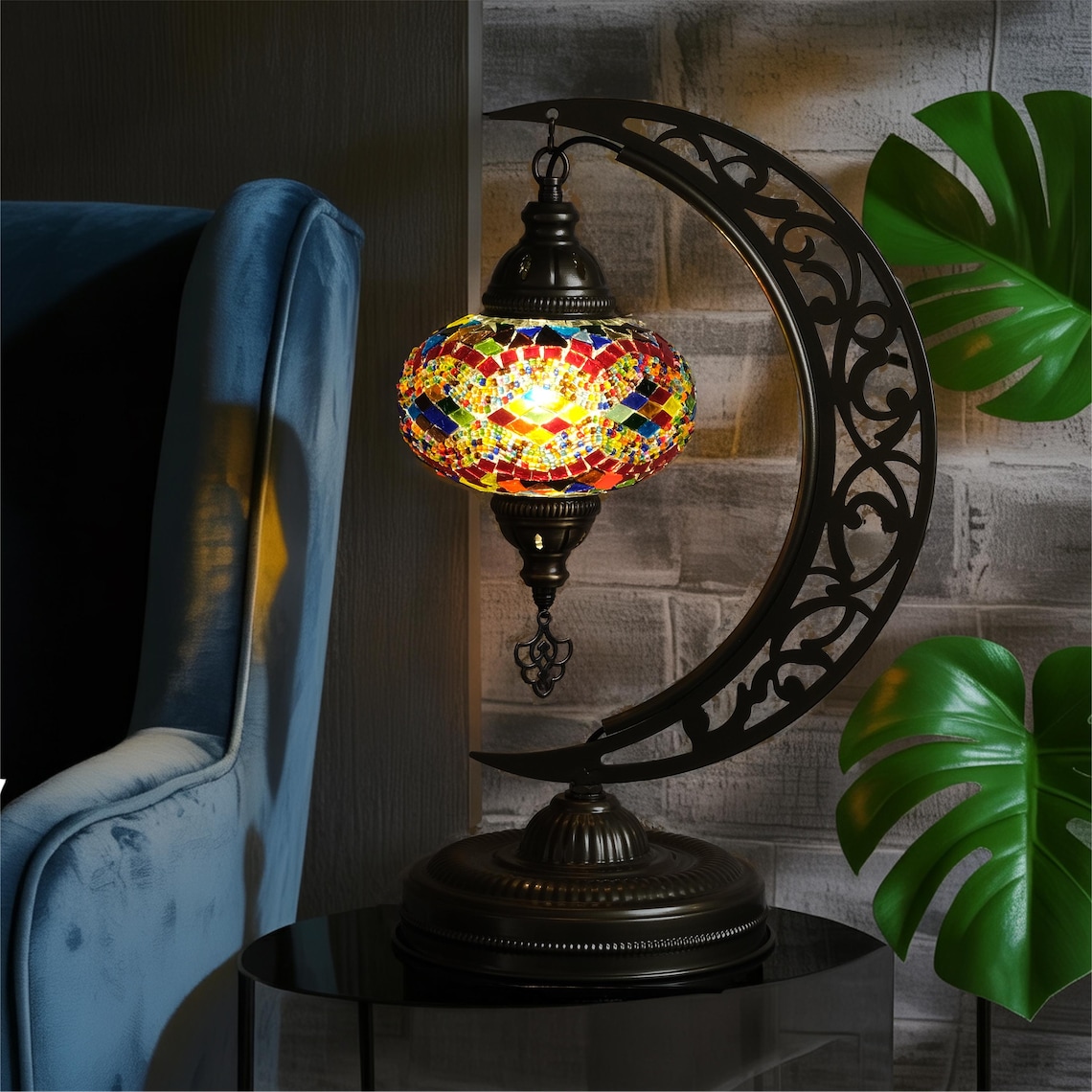 Turkish Moon Mosaic Table Lamp – Handmade Moroccan Style Lamp With Bulb ...