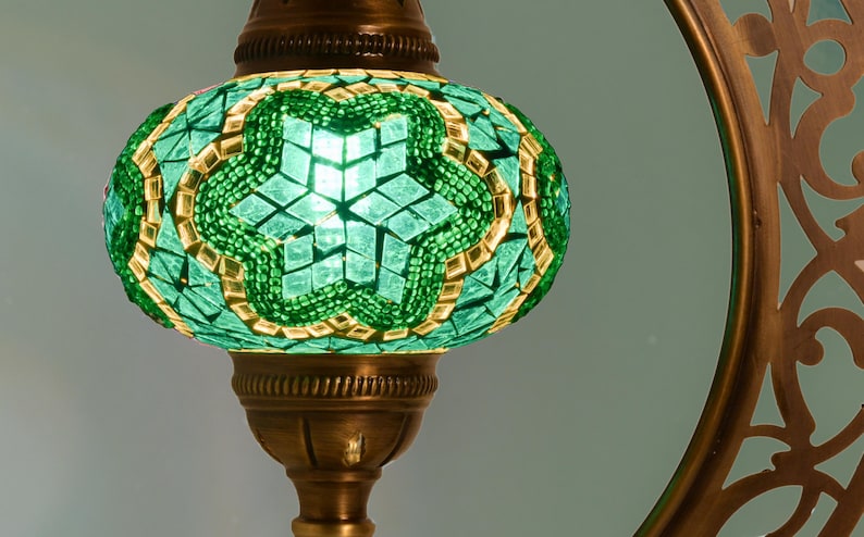 Turkish Moon Mosaic Table Lamp – Handmade Moroccan Style Lamp With Bulb ...