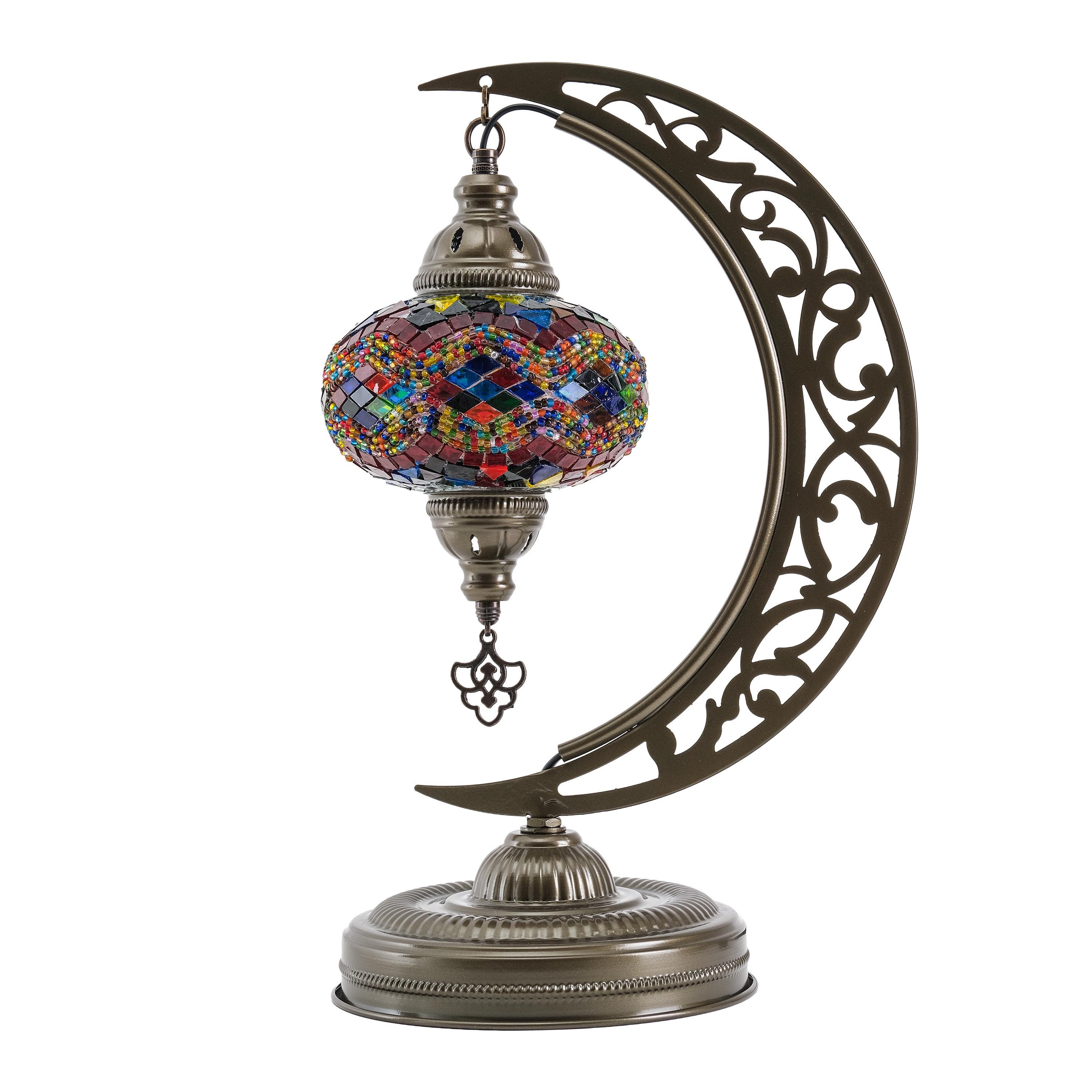 Turkish Moon Mosaic Table Lamp – Handmade Moroccan Style Lamp With Bulb ...