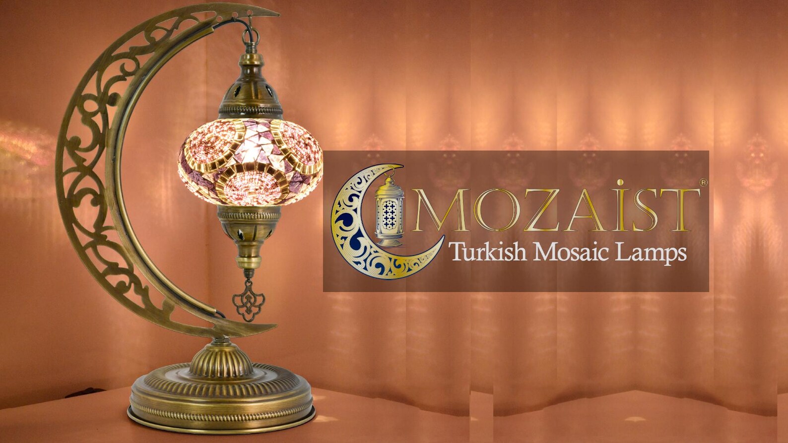 Turkish Moon Mosaic Table Lamp – Handmade Moroccan Style Lamp With Bulb ...