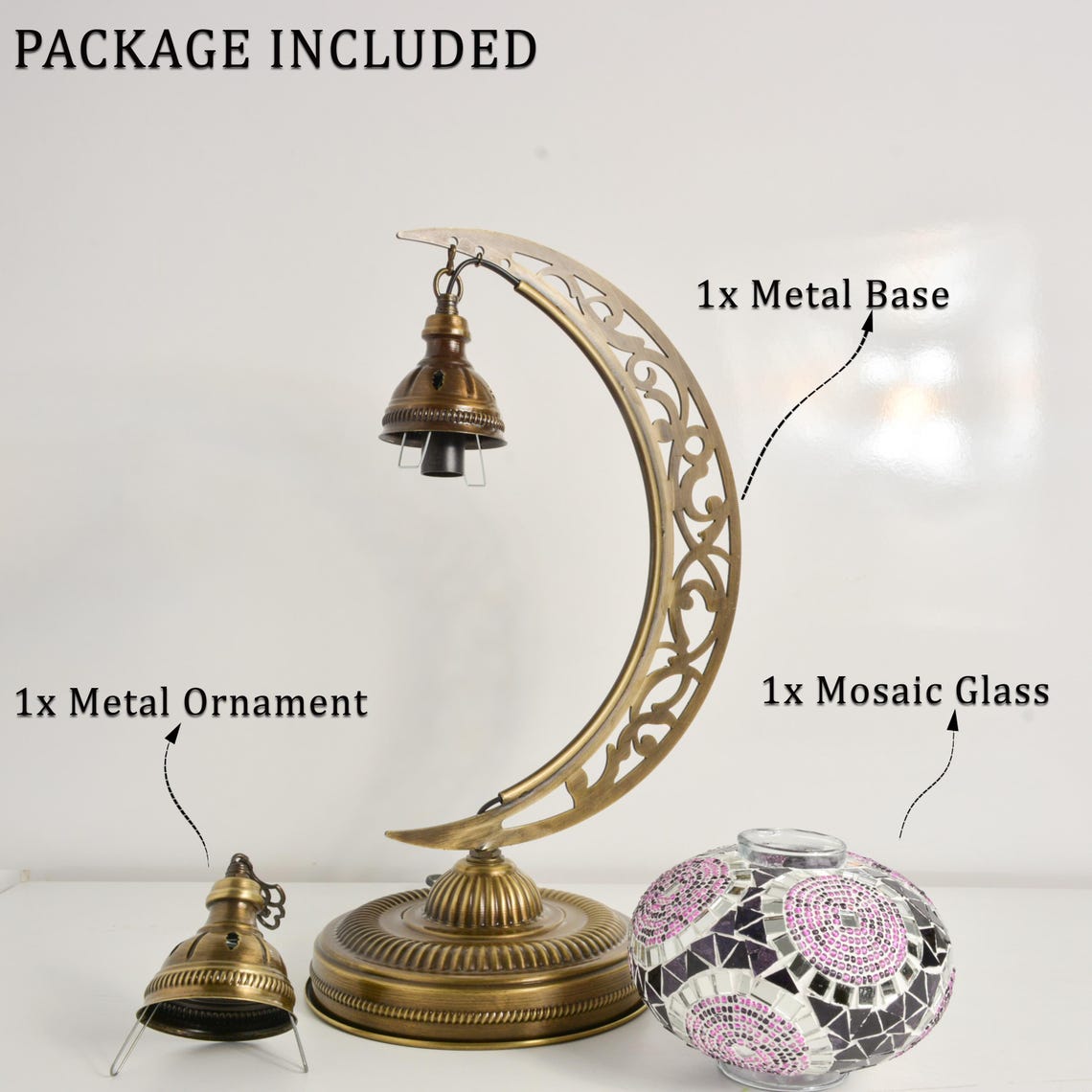 Turkish Moon Mosaic Table Lamp – Handmade Moroccan Style Lamp With Bulb ...