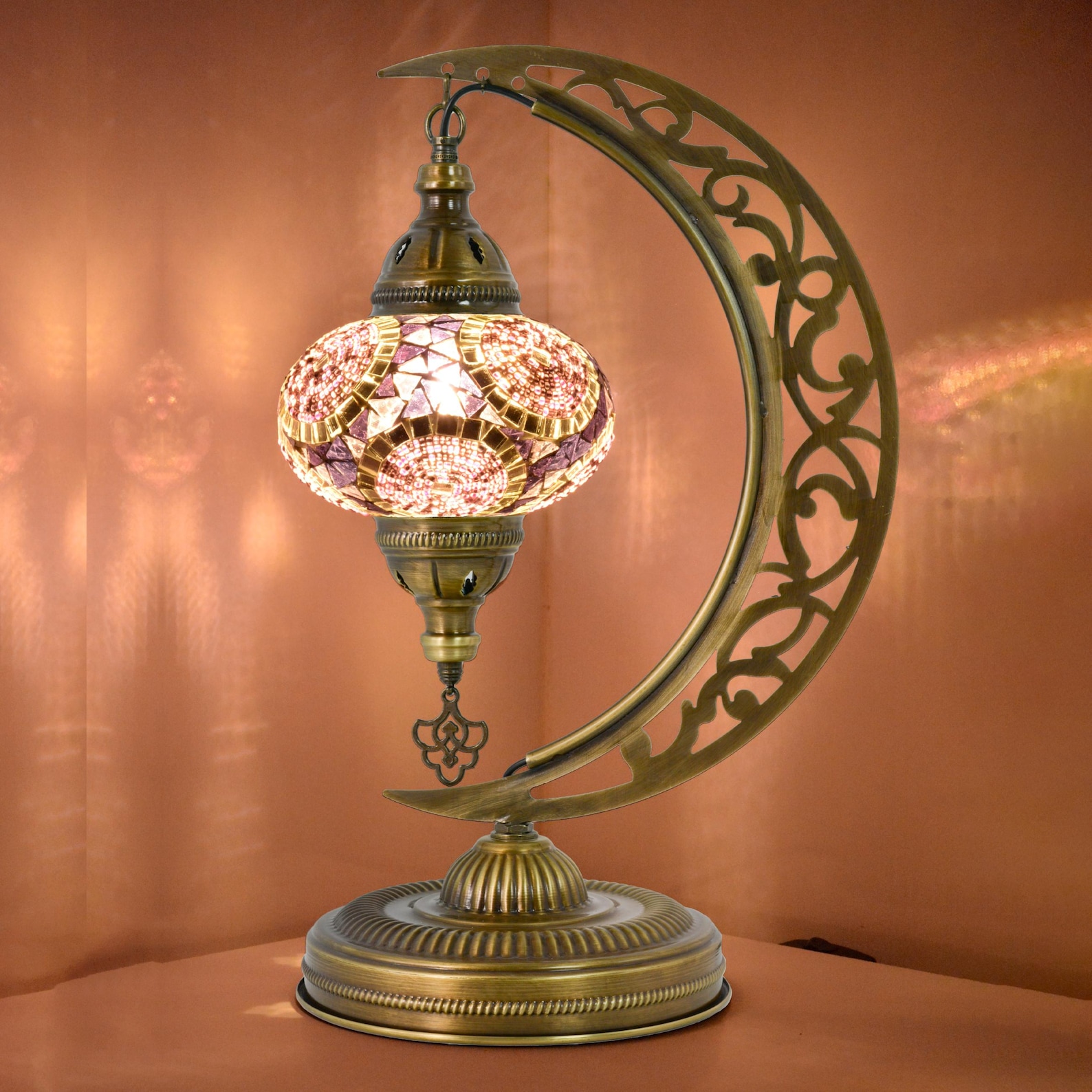 Turkish Moon Mosaic Table Lamp – Handmade Moroccan Style Lamp With Bulb ...