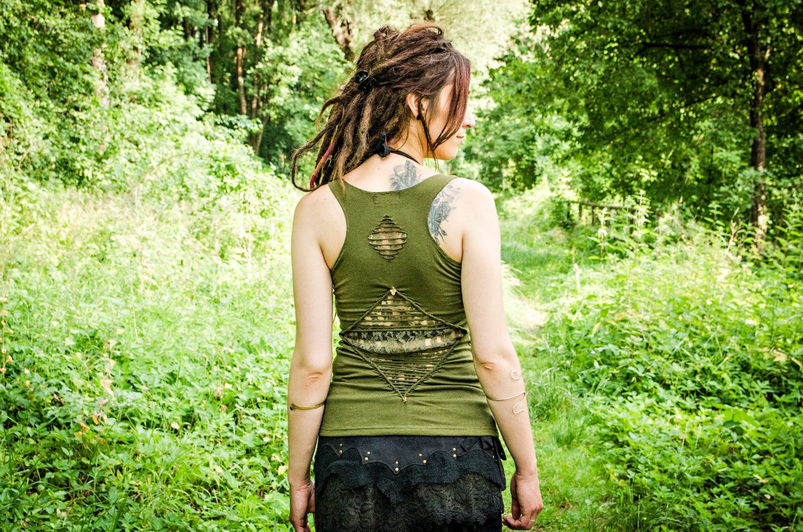 Racerback CUT-OUT TOP With Lace and Brass Beads Olive - Etsy