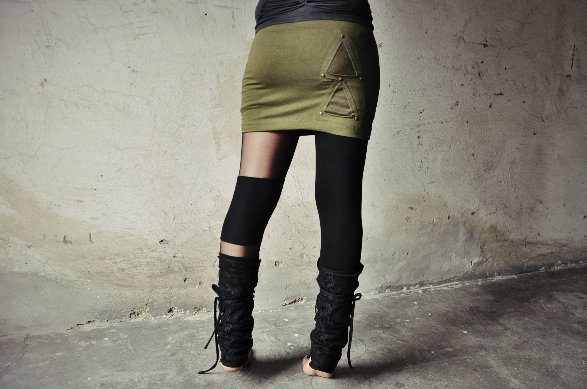 MINI SKIRT - Stretch Skirt With Triangles and Rivets - Olive Green - Etsy