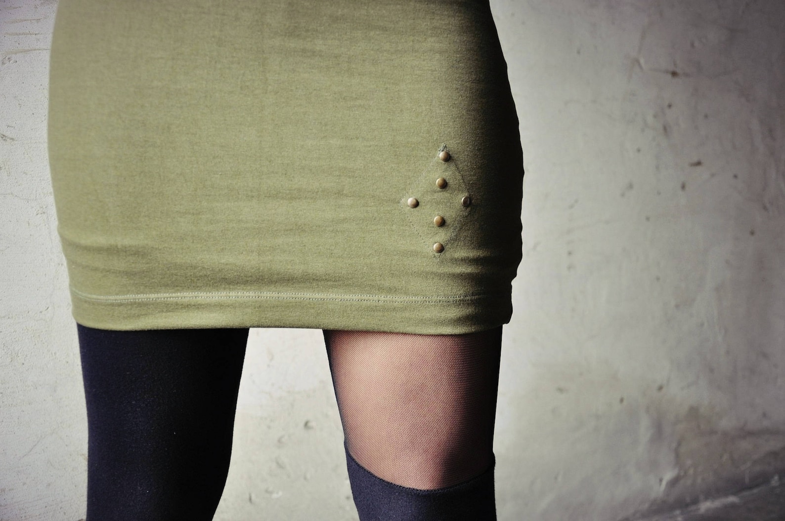 MINI SKIRT - Stretch Skirt With Triangles and Rivets - Olive Green - Etsy