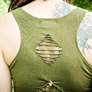 Racerback, CUT-OUT TOP - With Lace and Brass Beads - Olive Green - Etsy