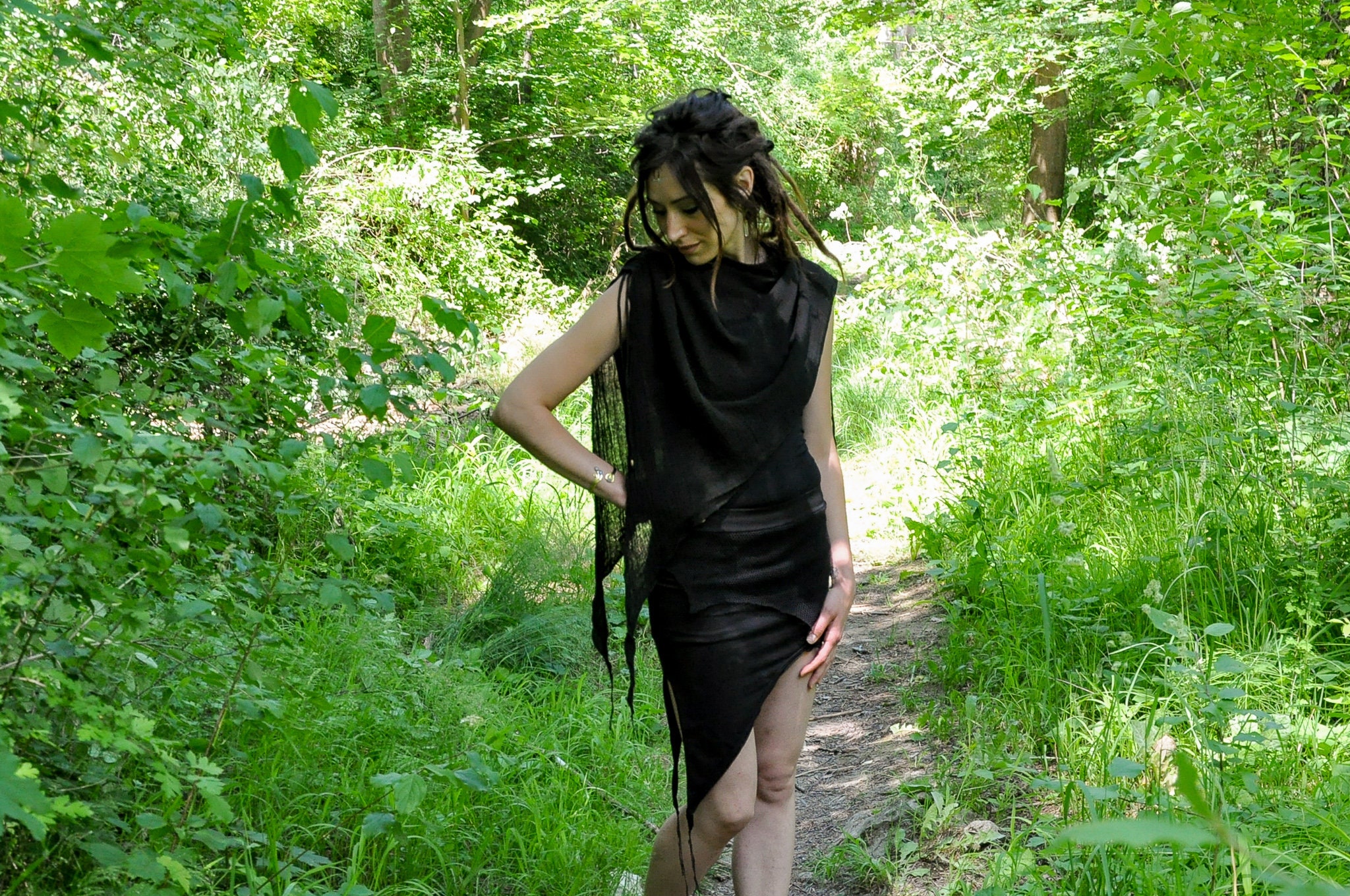 Poncho, Hood, Scarf ~ Asymmetrical Cut, With Long Pointy Ends ~ Black ...