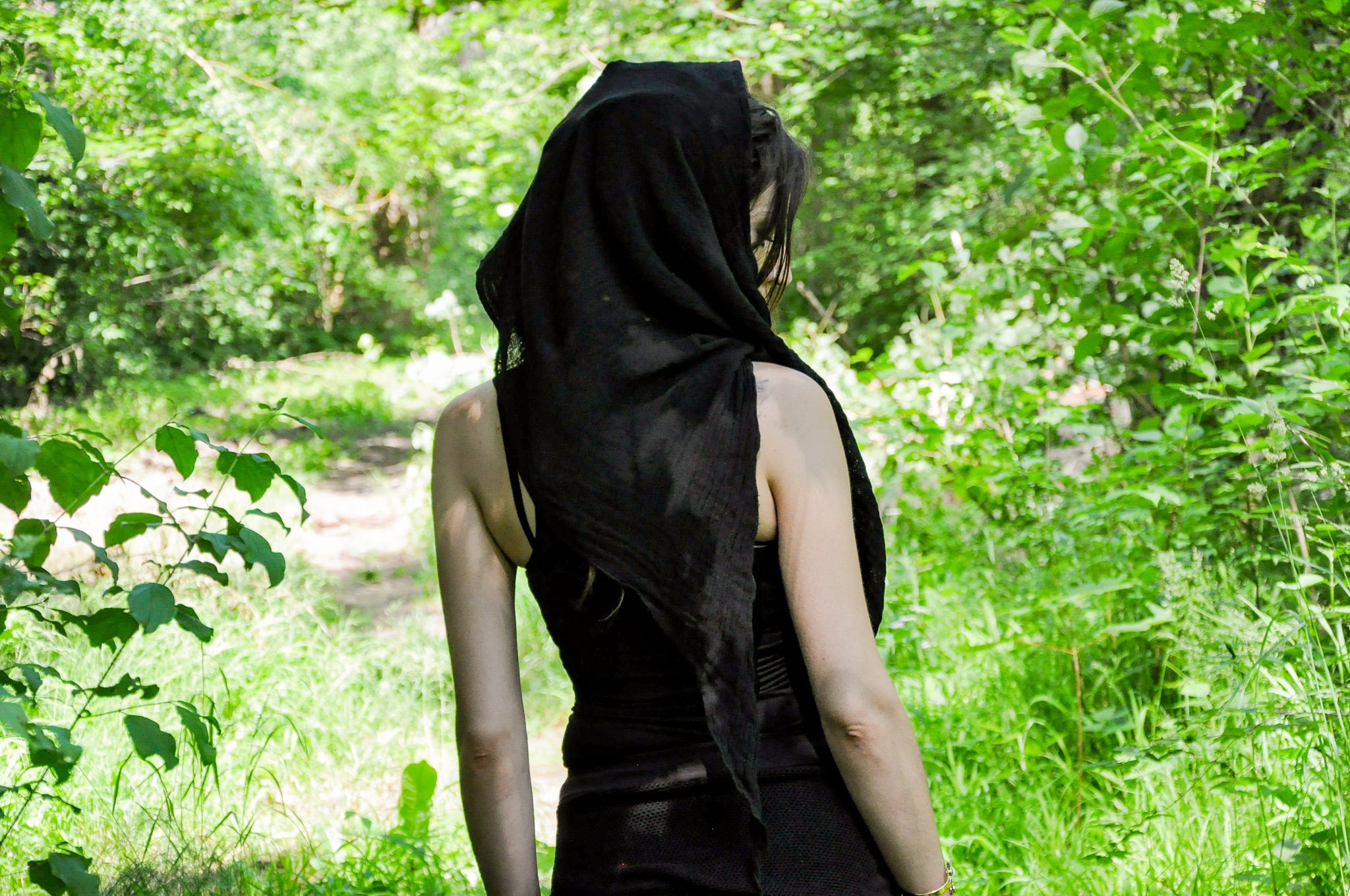 Poncho, Hood, Scarf ~ Asymmetrical Cut, With Long Pointy Ends ~ Black ...