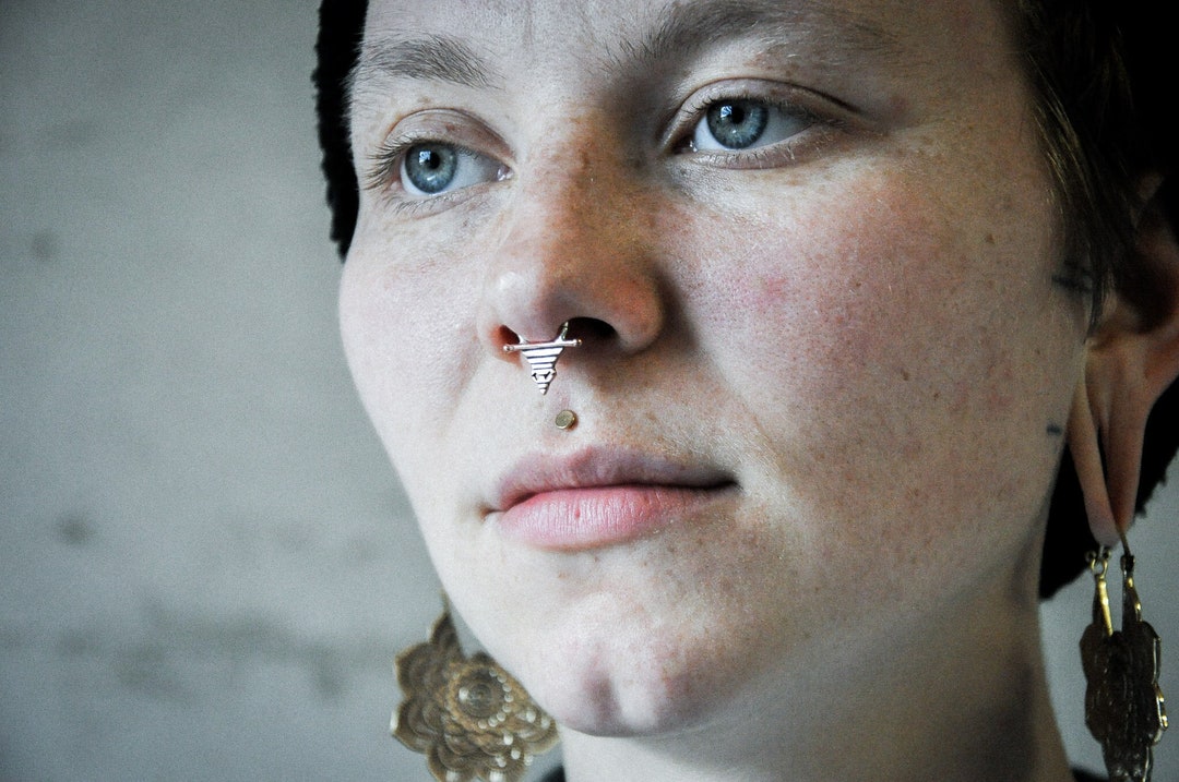 SMALL SEPTUM – With Geometrical Pattern - Copper and Silver - Tribal ...
