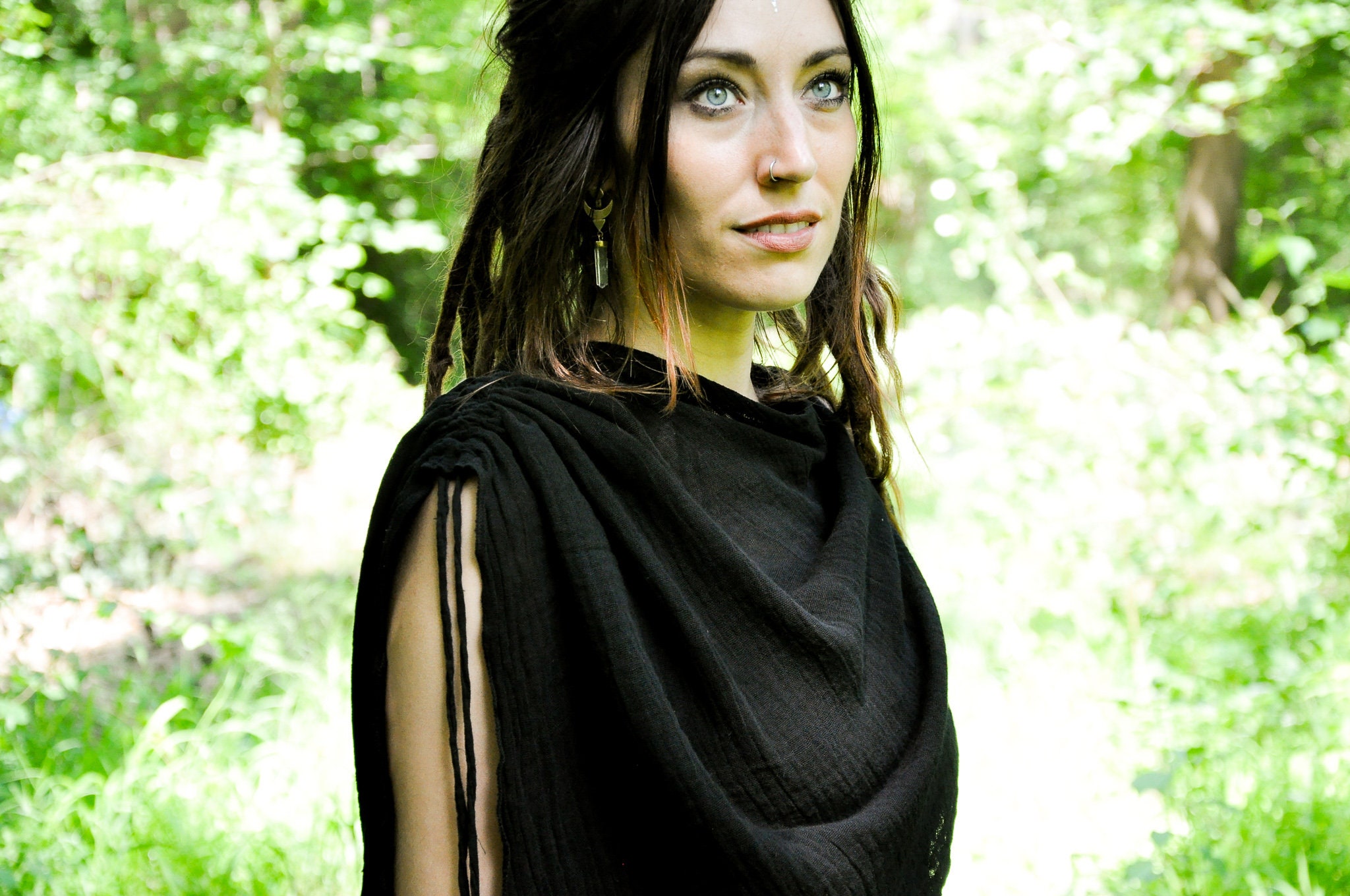 Poncho, Hood, Scarf ~ Asymmetrical Cut, With Long Pointy Ends ~ Black ...