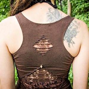Racerback, CUT-OUT TOP With Lace and Brass Beads Brown - Etsy