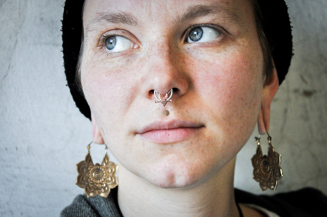SEPTUM With Moon Element - Small Earring - Copper and Silver - Tribal ...