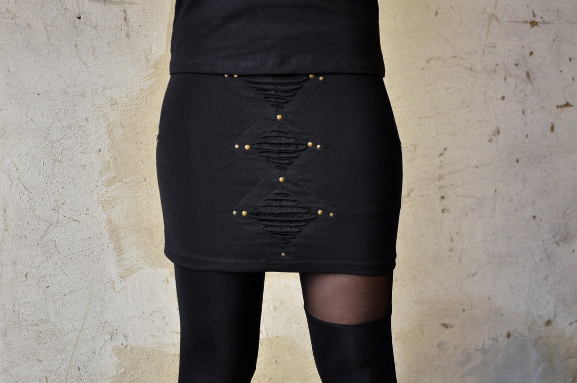 Elastic MINI SKIRT Stretch Skirt With Lace Elements Rivets | Etsy
