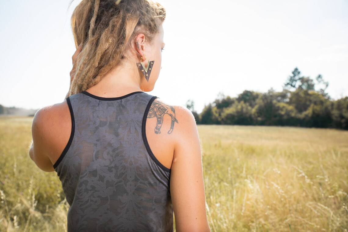 TANK TOP - Slightly Transparent, With a Floral Pattern - Gray-black - Etsy
