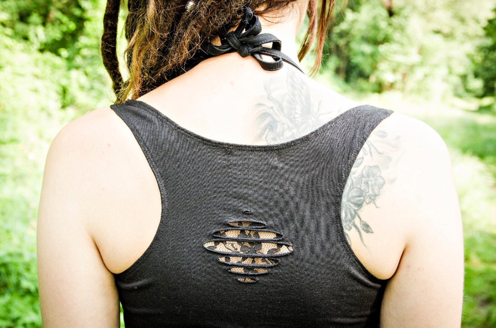 Racerback CUT-OUT TOP With Lace and Brass Beads Black - Etsy