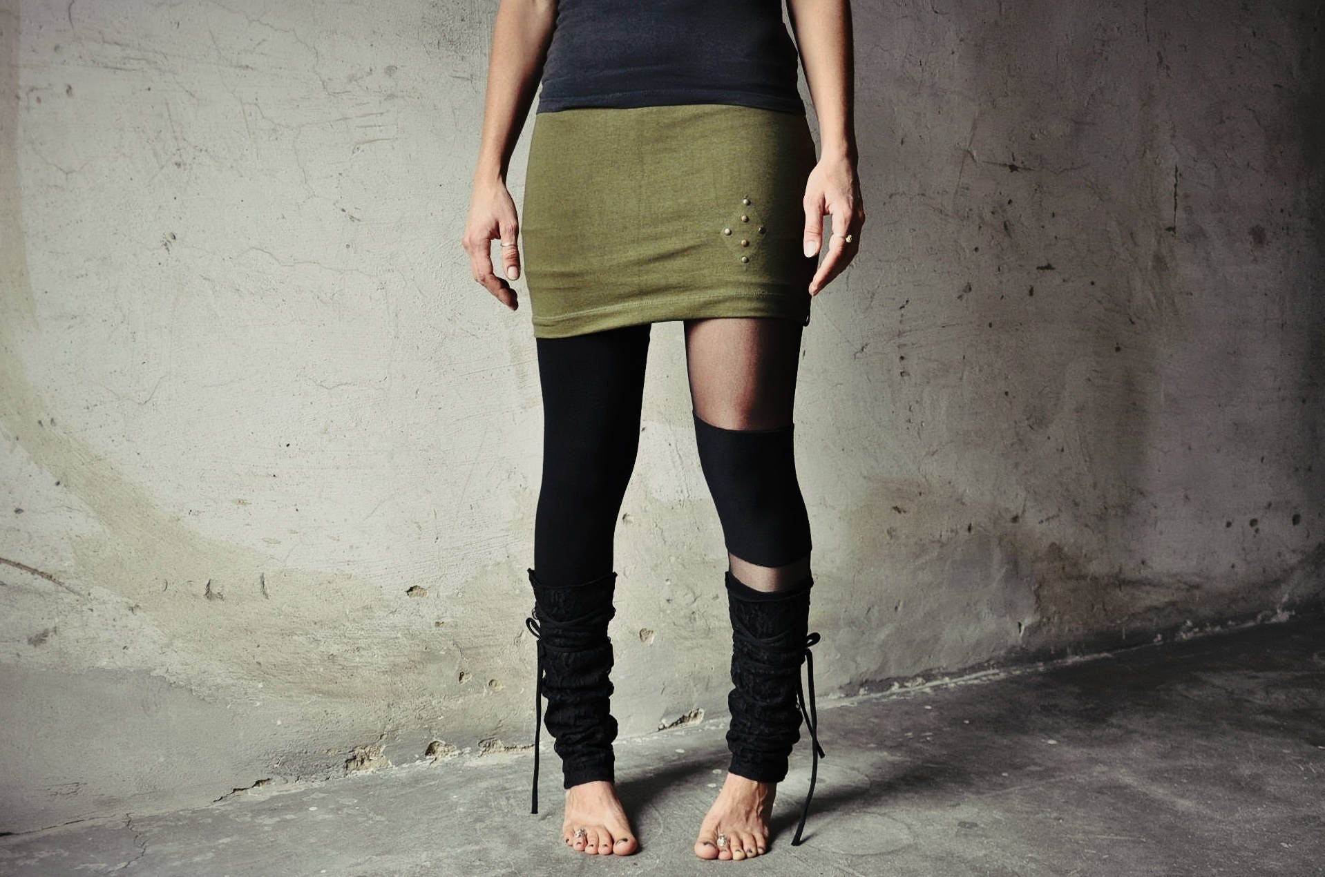 MINI SKIRT - Stretch Skirt With Triangles and Rivets - Olive Green - Etsy