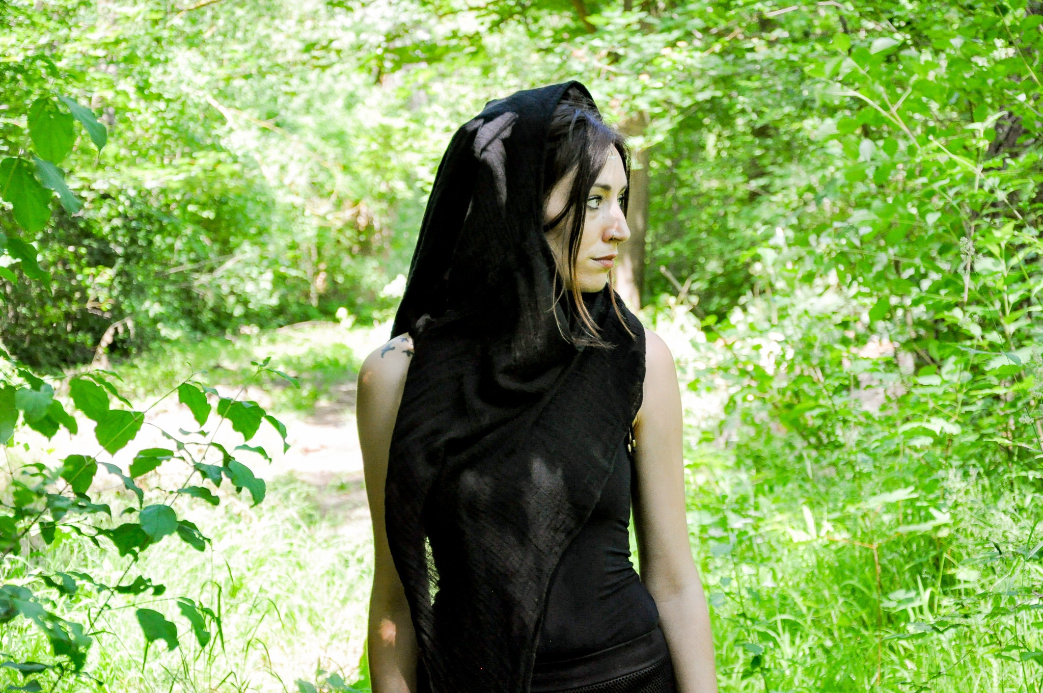 Poncho, Hood, Scarf ~ Asymmetrical Cut, With Long Pointy Ends ~ Black ...