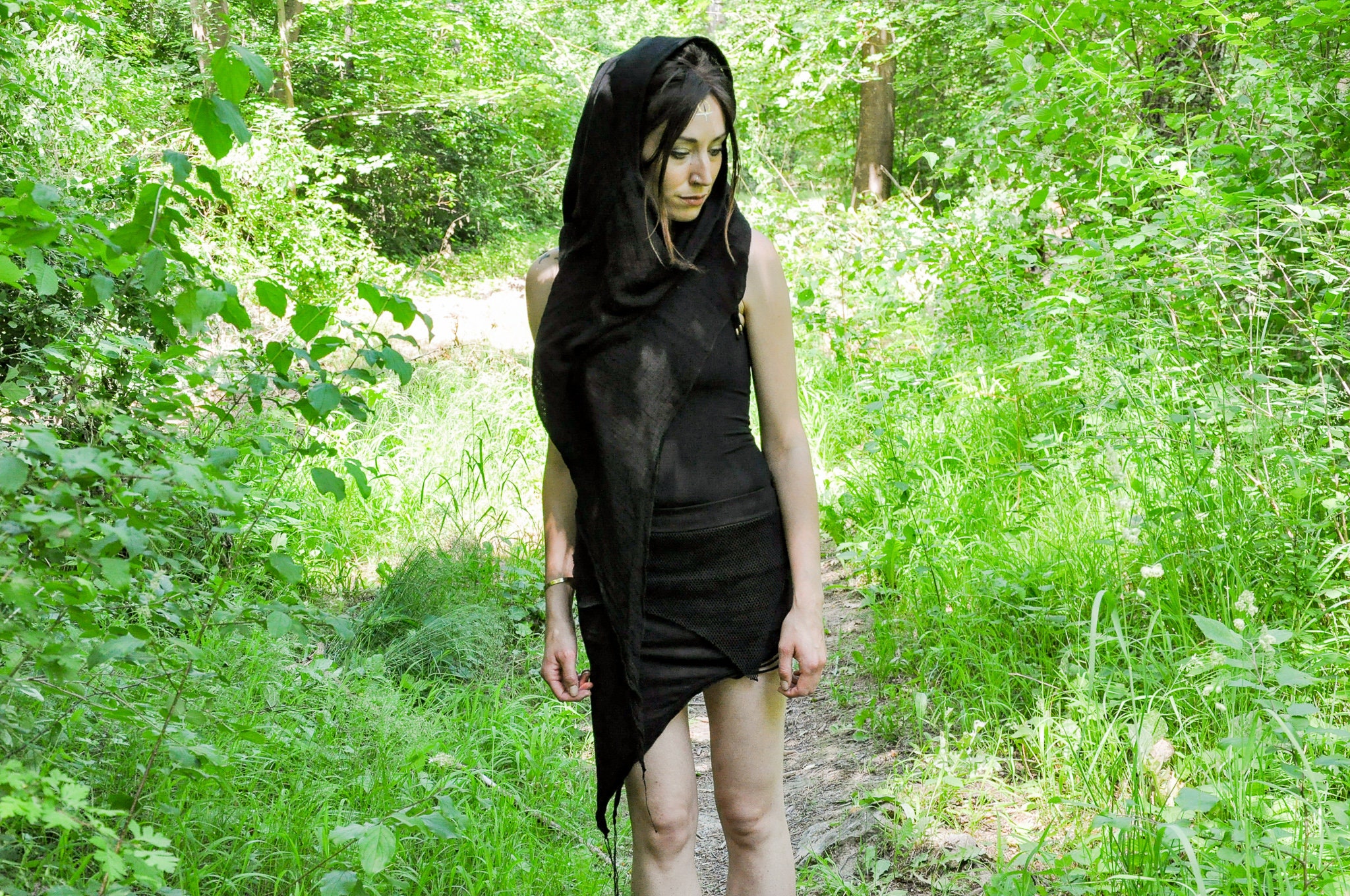 Poncho, Hood, Scarf ~ Asymmetrical Cut, With Long Pointy Ends ~ Black ...