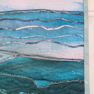 Ocean Waves Art Quilt Wall Hanging 27x20 Quilted Fabric Panel, Yarn ...