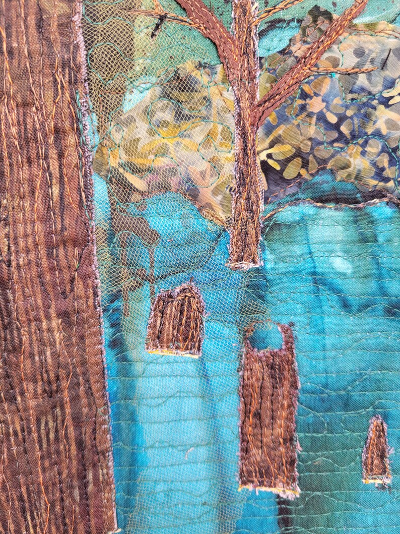 Cypress Swamp Art Quilt: Handmade Fabric Wall Hanging, Dark Landscape ...