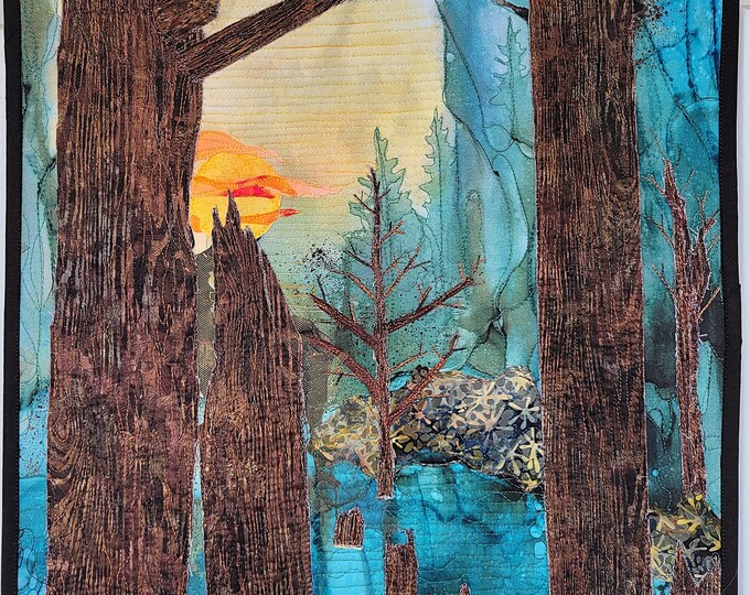 Cypress Swamp Art Quilt: Handmade Fabric Wall Hanging, Dark Landscape ...