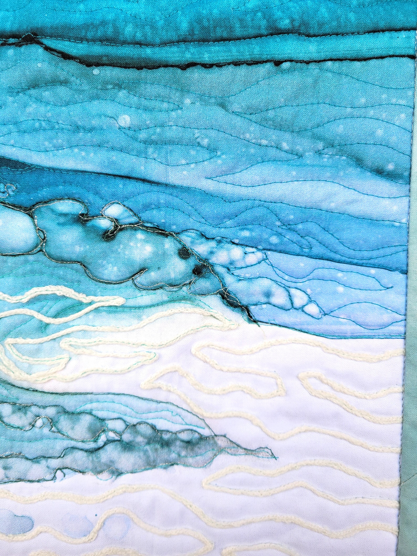 Ocean Waves Art Quilt Wall Hanging 27x20 Quilted Fabric Panel, Yarn ...
