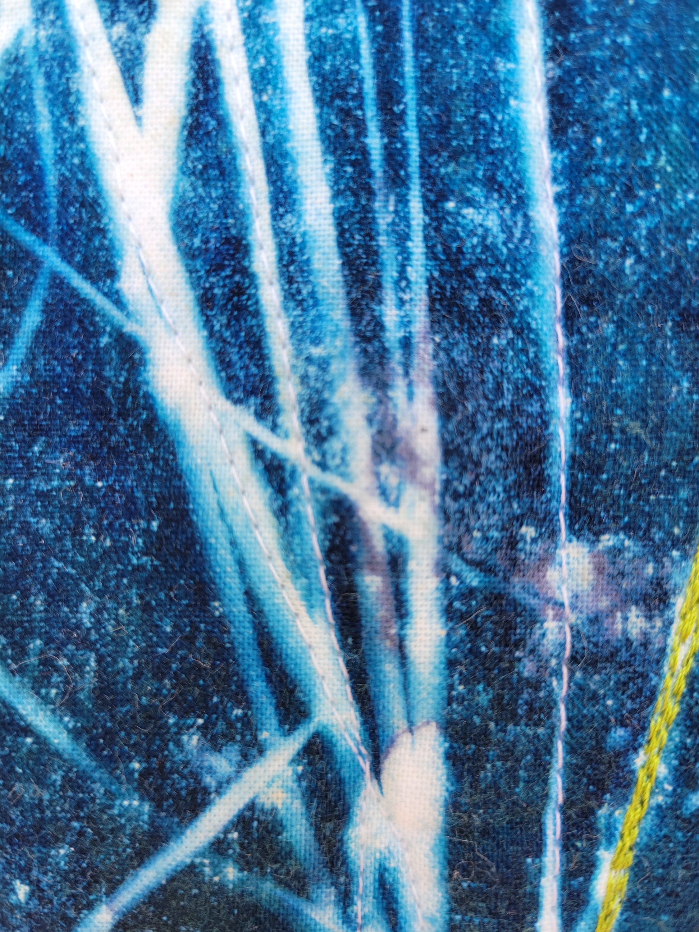 Cyanotype Art Quilt, Thread Painting, Handmade Sun Print, Quilted Wall ...