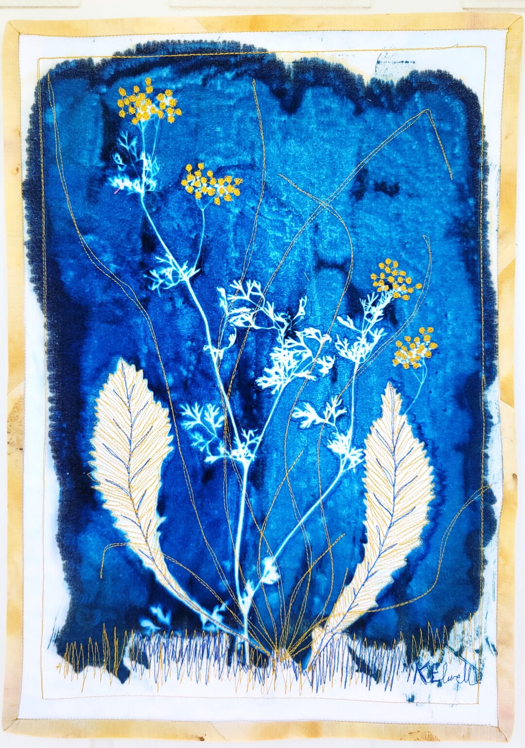 Wet Cyanotype Art Quilt Coriander Cilantro, Thread Painting Seed ...