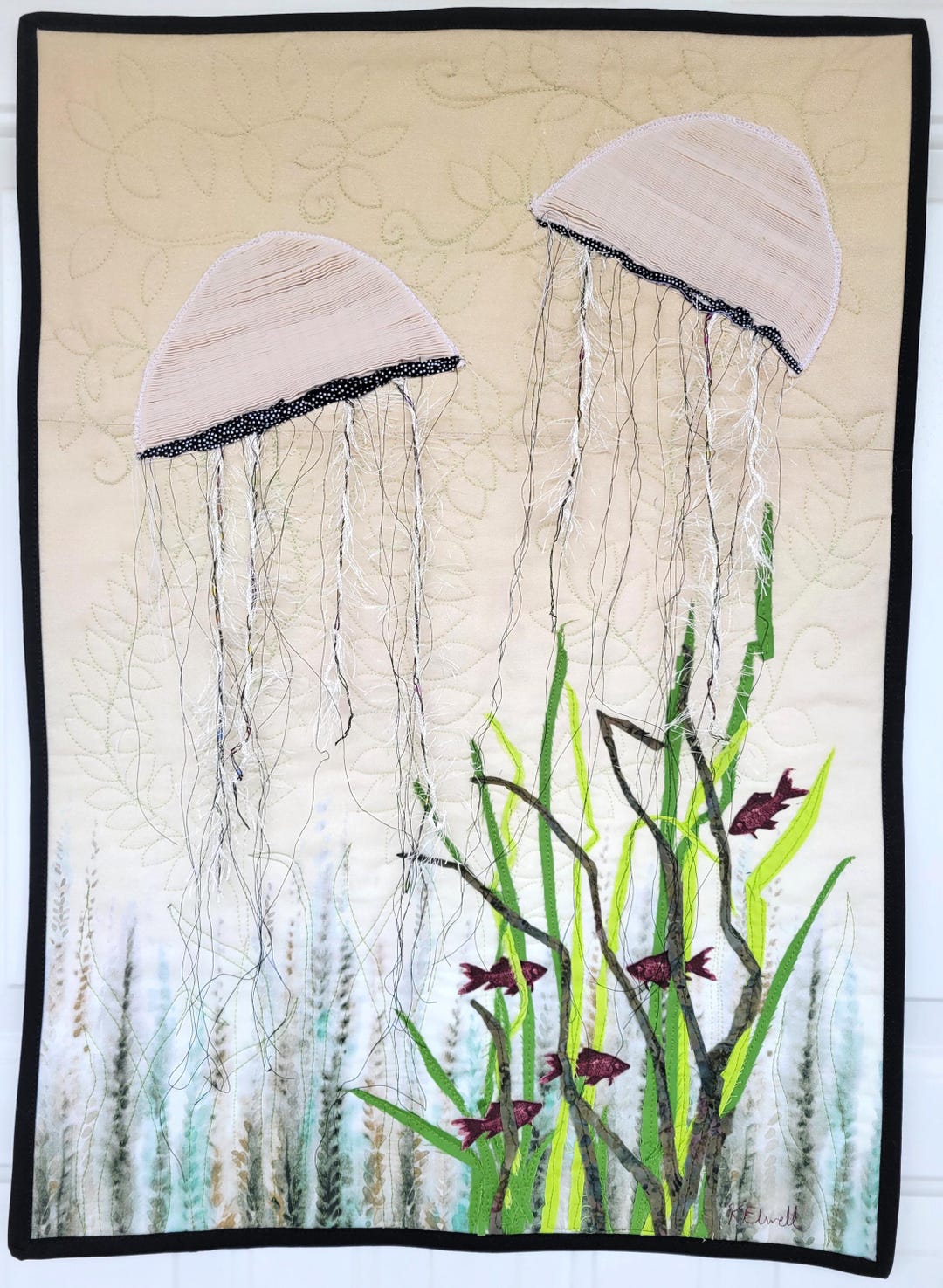 Jellyfish Art Quilt, Wall Hanging, Fabric Original Design, Handmade ...
