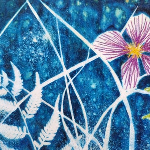 Cyanotype Art Quilt, Thread Painting, Handmade Sun Print, Quilted Wall ...