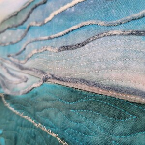 Ocean Waves Art Quilt Wall Hanging 27x20 Quilted Fabric Panel, Yarn ...