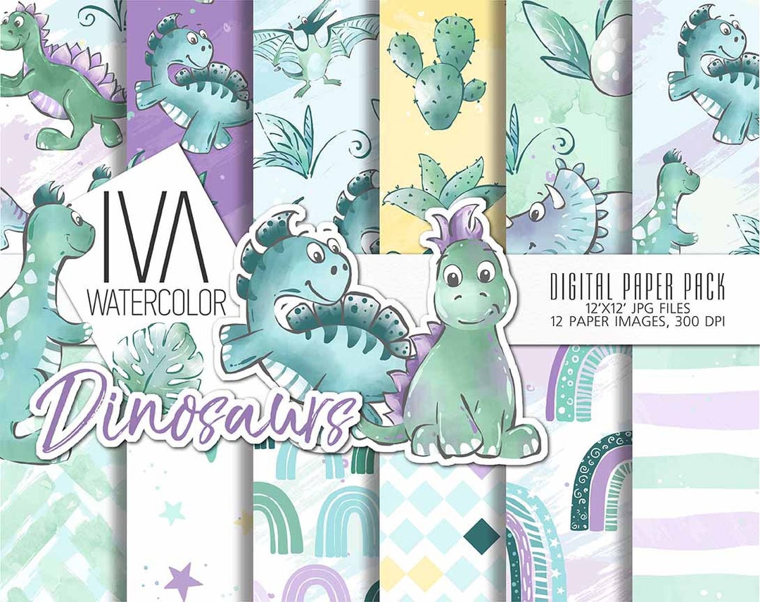 Dinosaurs Kids Digital Paper Rainbow Seamless Pattern - Etsy